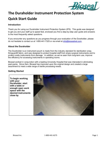 Getting Started with the Duraholder - Bioseal Product Literature ...
