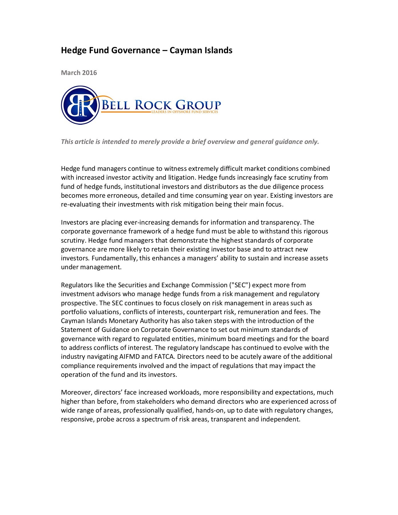Hedge Fund Governance - Cayman Islands - trishagrigg - Page 1 - 3 ...