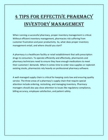 4 Tips For Effective Pharmacy Inventory Management