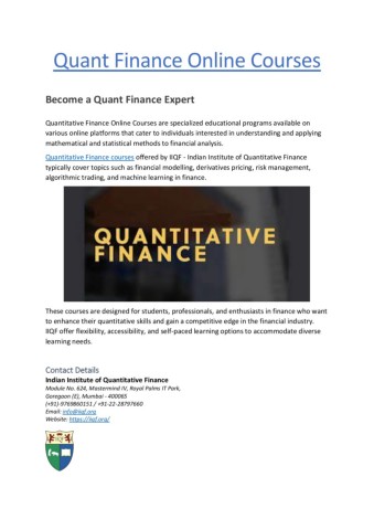 Quant Finance Online Courses