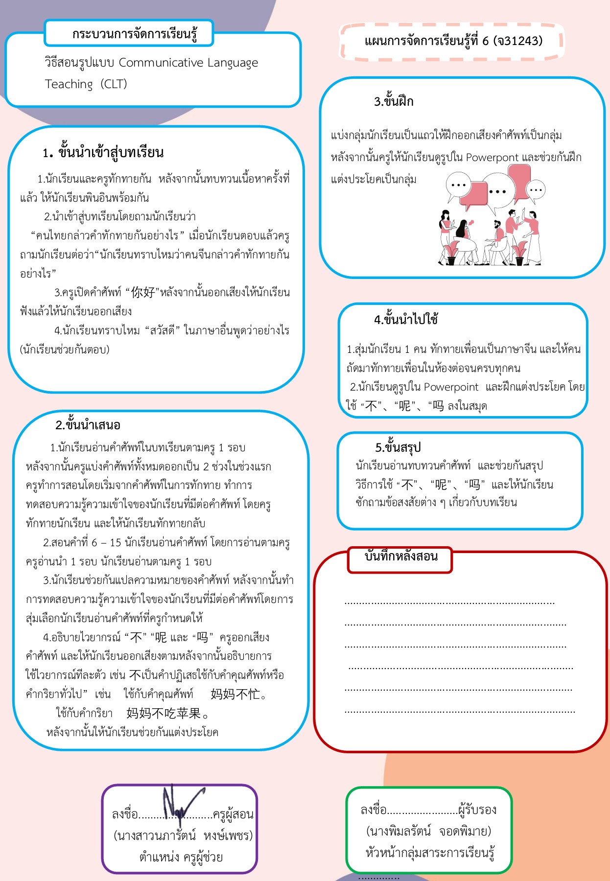 แผนการจัดการเรียนรู้ จ31243 ภาษาจีนพื้นฐาน1 - นภารัตน์ หงษ์เพชร - Page ...