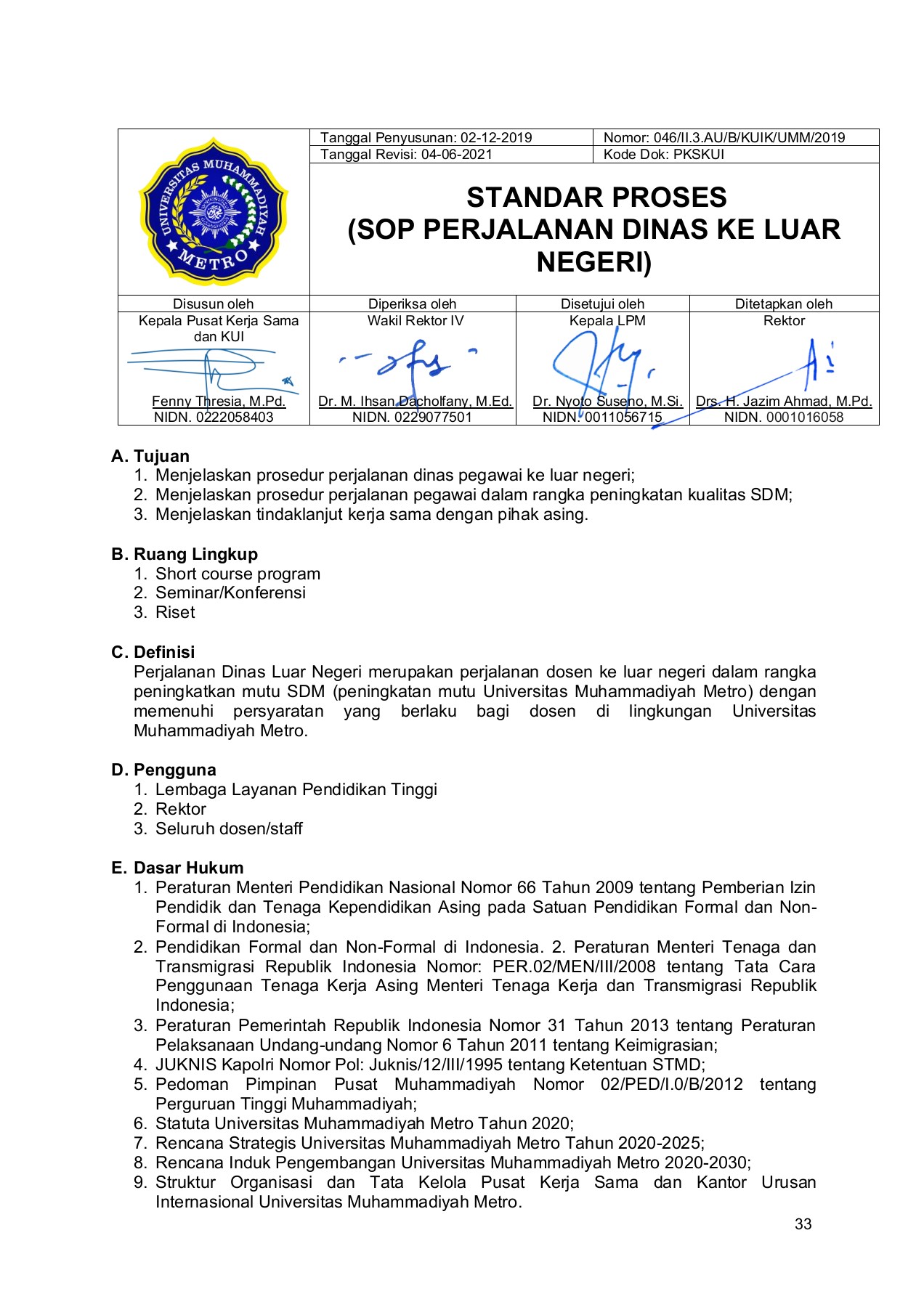 SOP Pusat Kerja Sama dan KUI UM Metro 2021 - Universitas Muhammadiyah ...