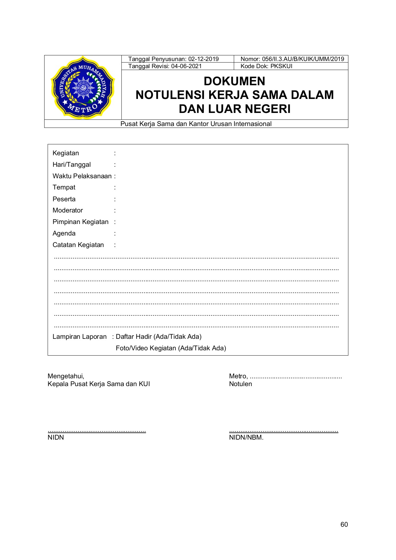 SOP Pusat Kerja Sama dan KUI UM Metro 2021 - Universitas Muhammadiyah ...