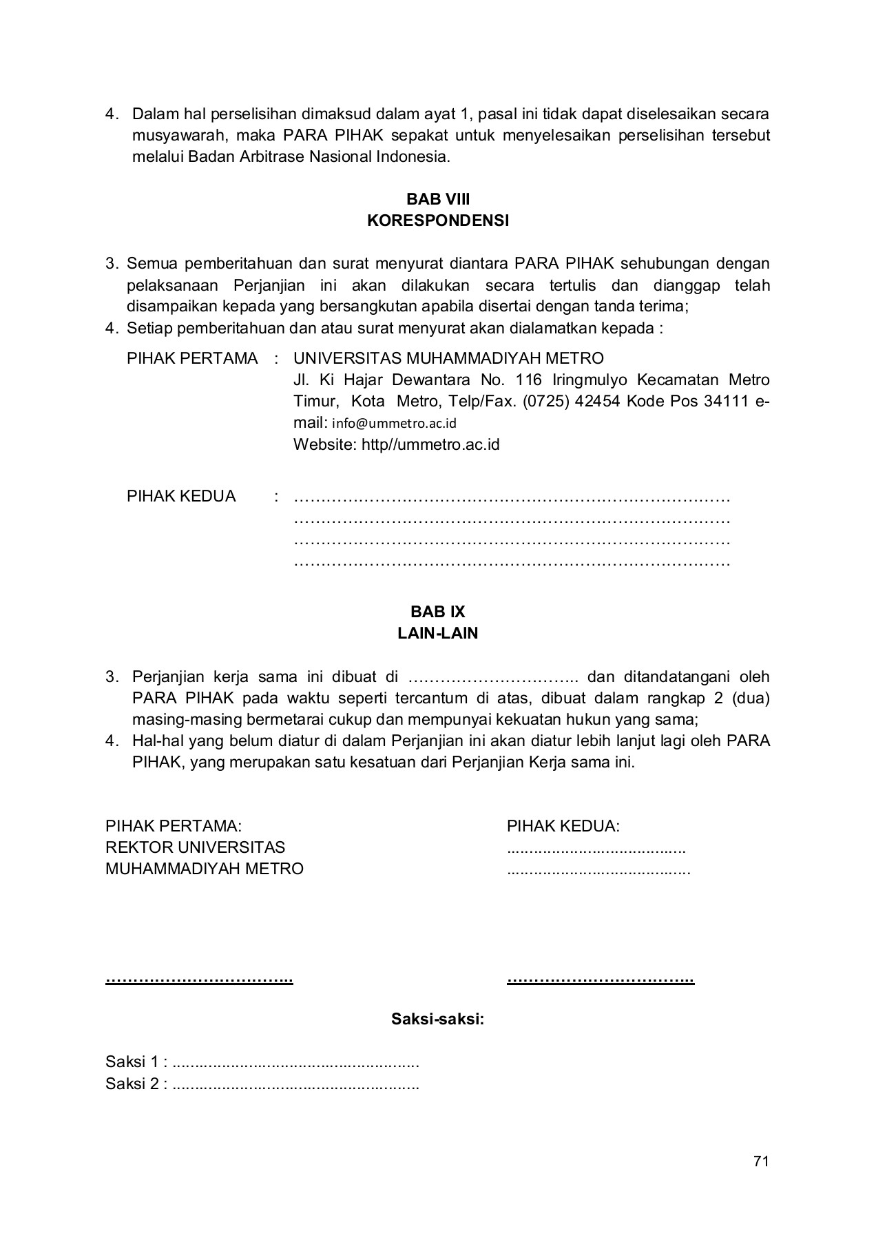 SOP Pusat Kerja Sama dan KUI UM Metro 2021 - Universitas Muhammadiyah ...