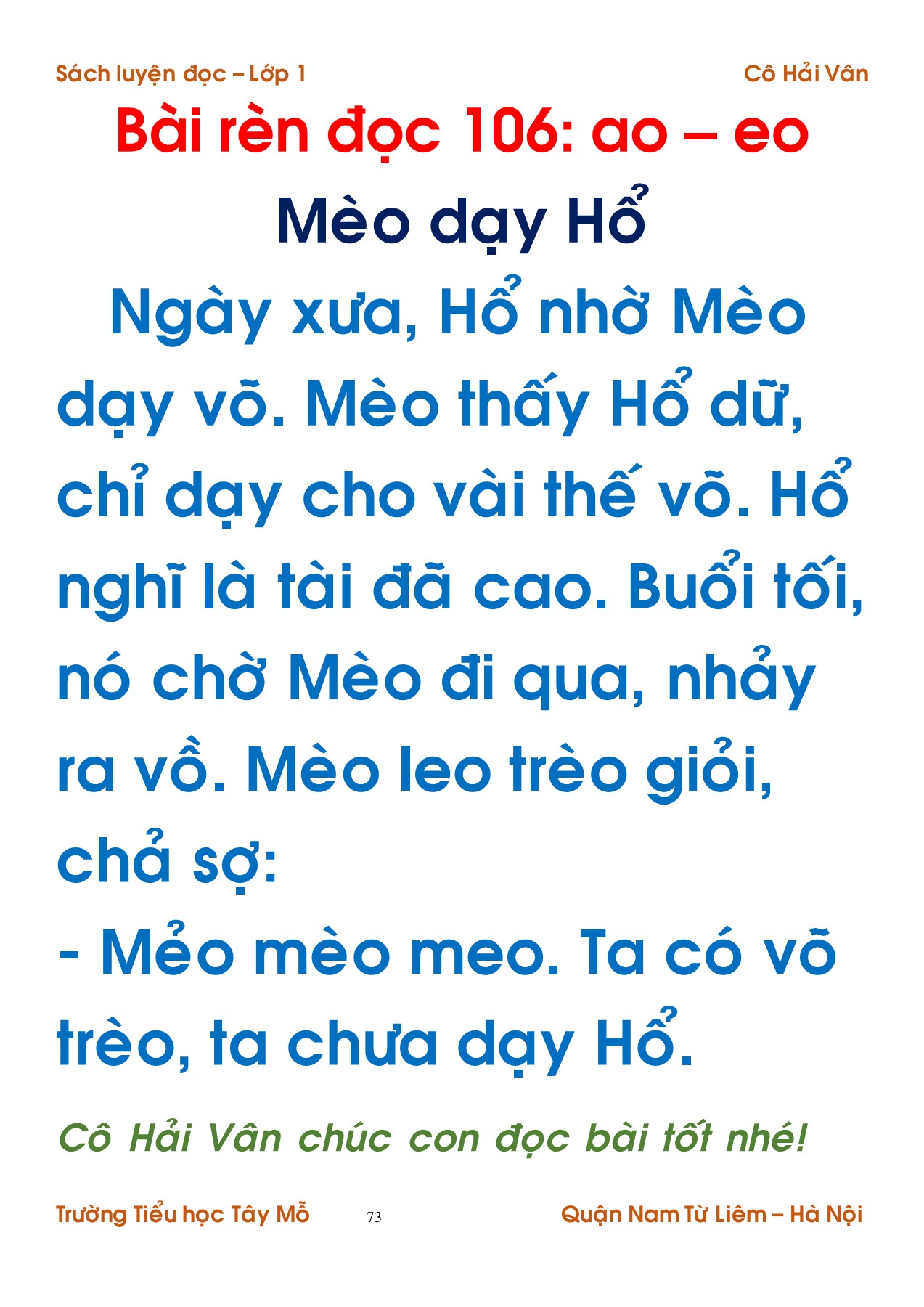 SÁCH LUYỆN ĐỌC LỚP 1 CÁNH DIỀU - CÔ HẢI VÂN - Vân Hải - Trang 73 | PDF ...