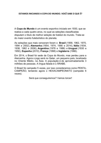 ESTAMOS INICIANDO A COPA DO MUNDO 1