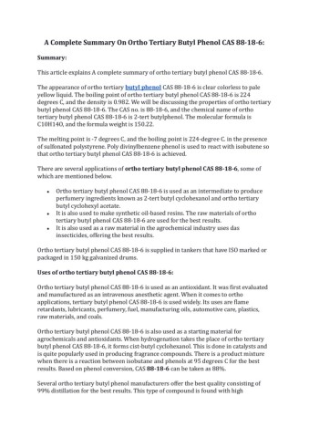 Vinati Organics - A Complete Summary On Ortho Tertiary Butyl Phenol CAS ...