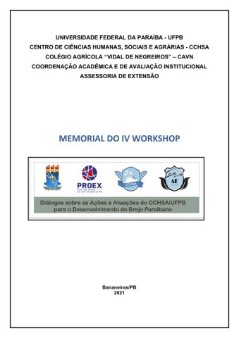 MEMORIAL - IV WORKSHOP 2021 - Assessoria de Extensão CCHSA - Página 1 - 20 | PDF Online | PubHTML5