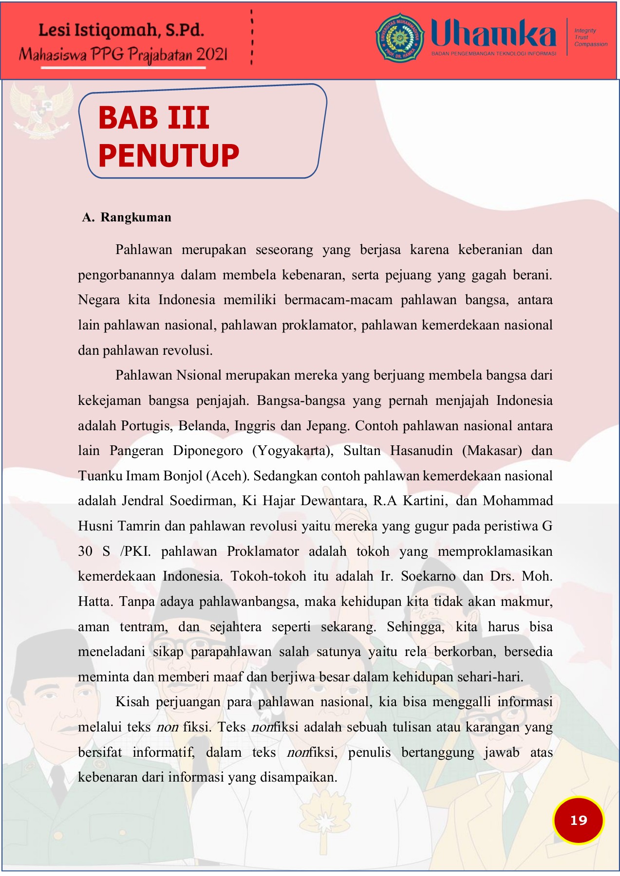 BAHAN AJAR KELAS IV TEMA 5 "PAHLAWANKU"SUB TEMA 2 PEMBELAJARAN 5 - Lesi Istiqomah - Kaca 22 ...