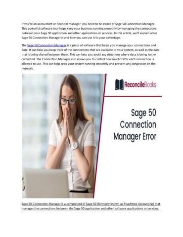 Sage 50 Connection Manager Error & Issues