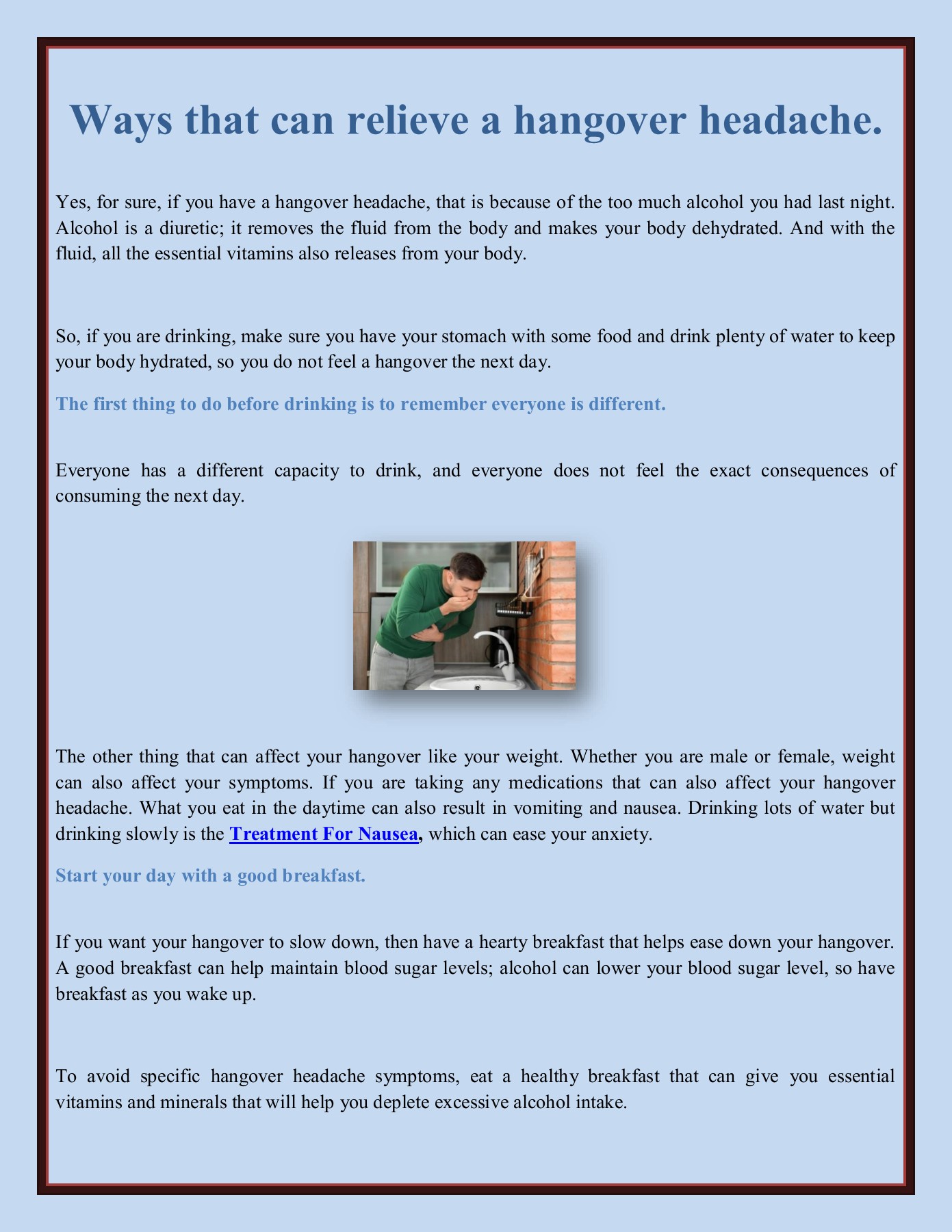 Ways that can relieve a hangover headache. - Jena Thorpe - Page 1 ...