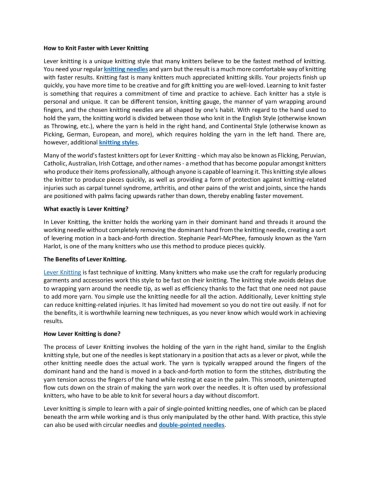 How to Knit Faster with Lever Knitting