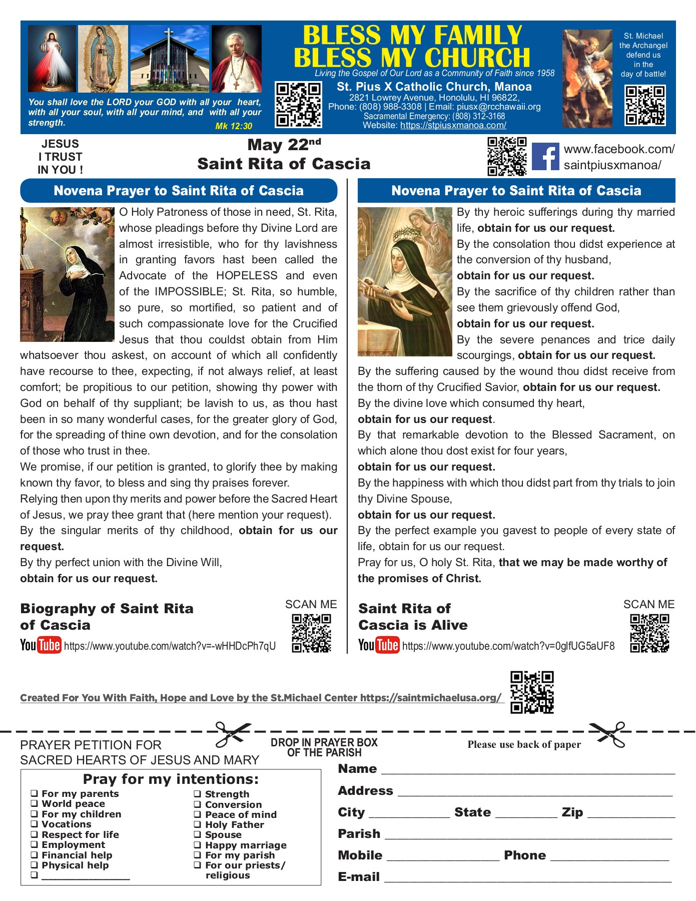 ST RITA DE CASCIA SAINT OF IMPOSSIBLE ST PIUS X HAWAII - Saint Michael ...