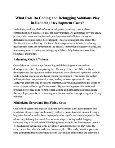 What Role Do Coding and Debugging Solutions Play in Reducing ...