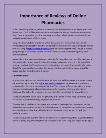 Importance of Reviews of Online Pharmacies