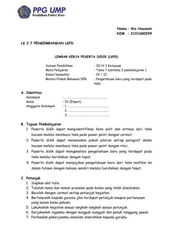 LKPD kelas 4 tema 7 subtema 3 pb 1 - ria hasanah - Kaca 1 - 7 | PDF Online | PubHTML5