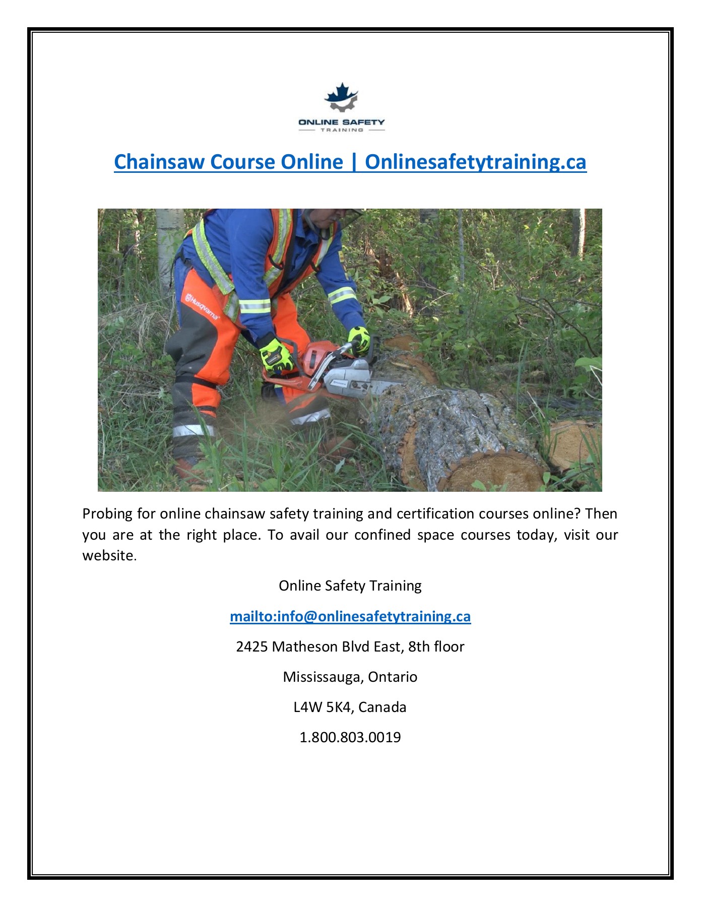 Chainsaw Course Online Onlinesafetytraining.ca - Liam Jackson - Page 1 - 1 | Flip PDF Online ...