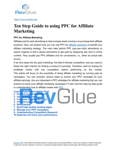 Ten Step Guide to using PPC for Affiliate Marketing - Revglue - Page 1 ...