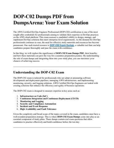 DOP-C02 Dumps PDF: Your Exam Success with DumpsArena