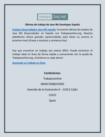 Ofertas de trabajo de Java Ws Developer España