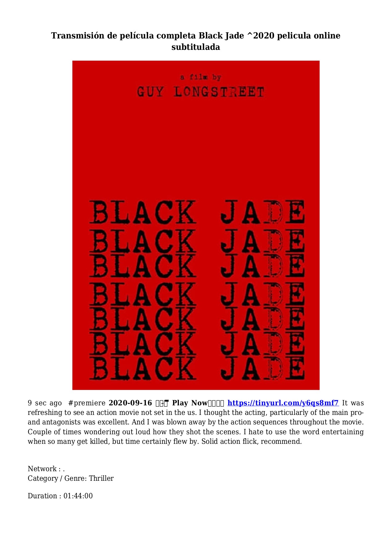 Transmisión de película completa Black Jade ^2020 pelicula online subtitulada - jokacic906 ...