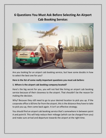 6 Questions You Must Ask Before Selecting An Airport Cab Booking Service