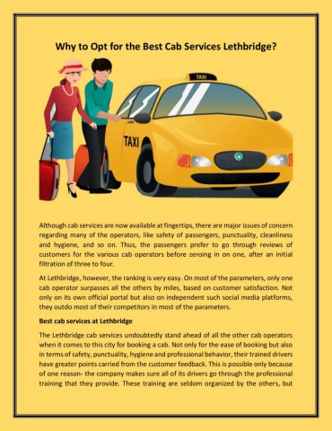 Why to opt for the Best Cab services Lethbridge