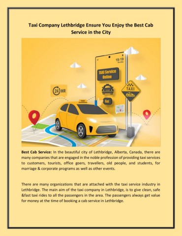 Taxi Company Lethbridge Ensure You Enjoy the Best Cab Service in the City
