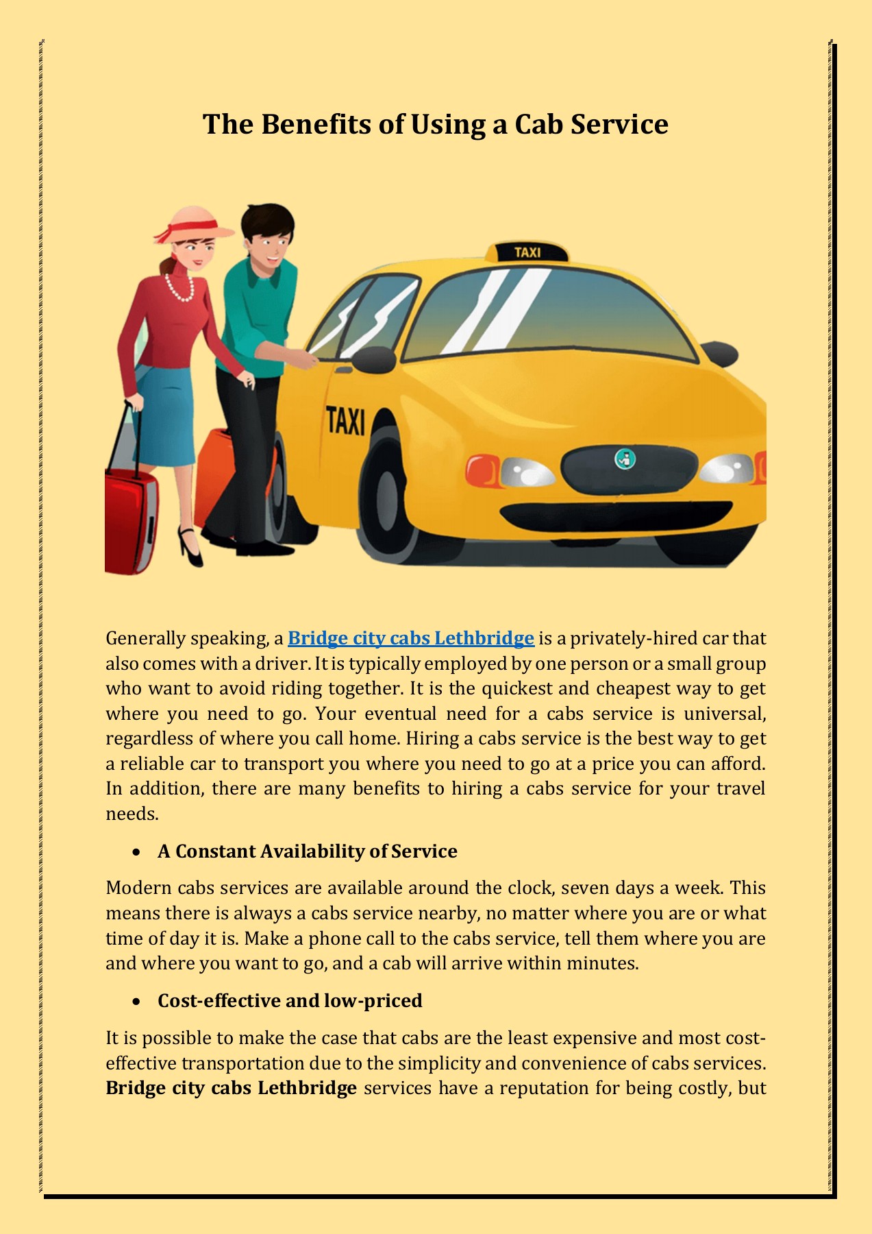 The Benefits of Using a Cab Service - BRIDGE CABS Ltd - Page 1 - 3 ...