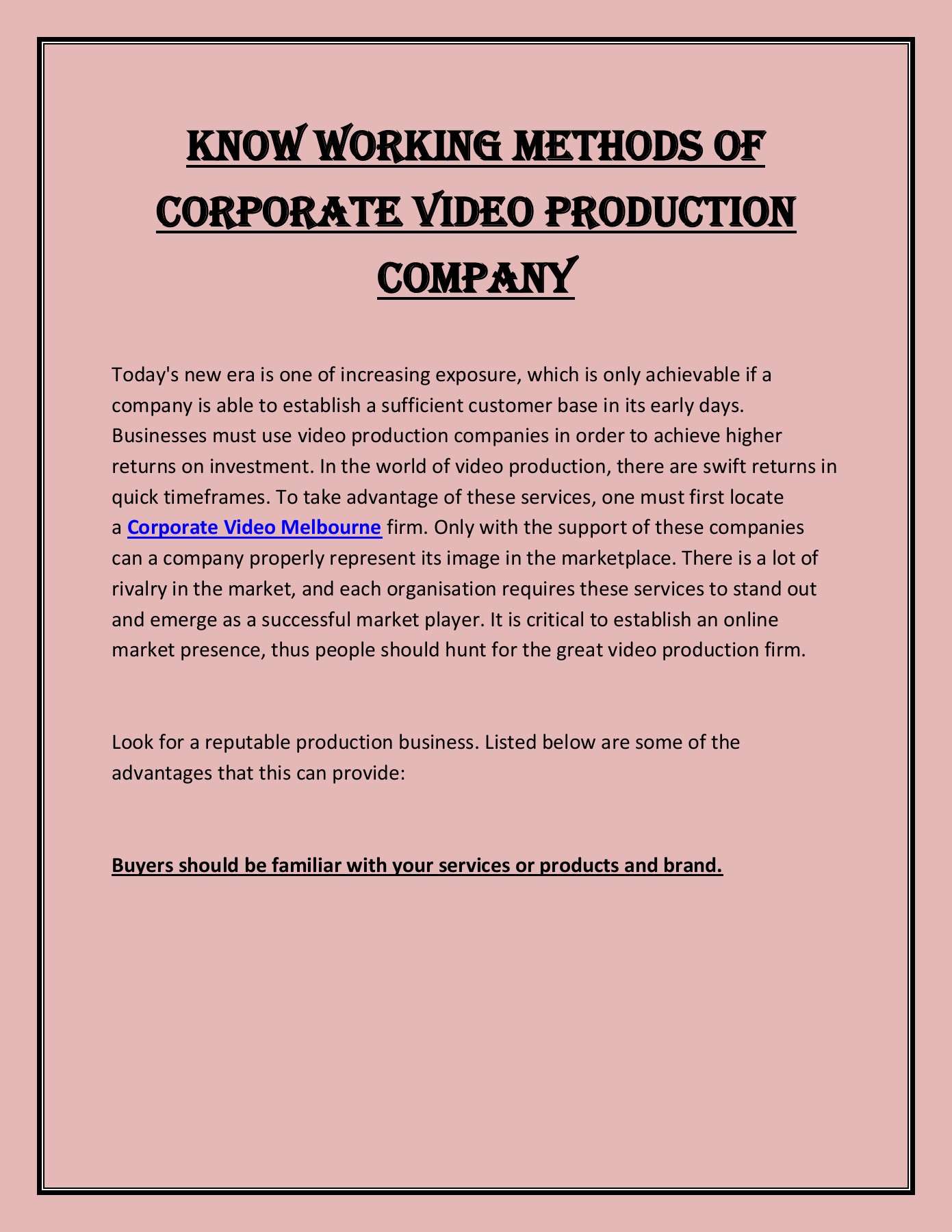 Know Working Methods of Corporate Video Production Company - Stanley ...
