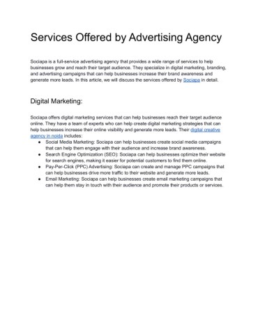Services Offered by Advertising Agency