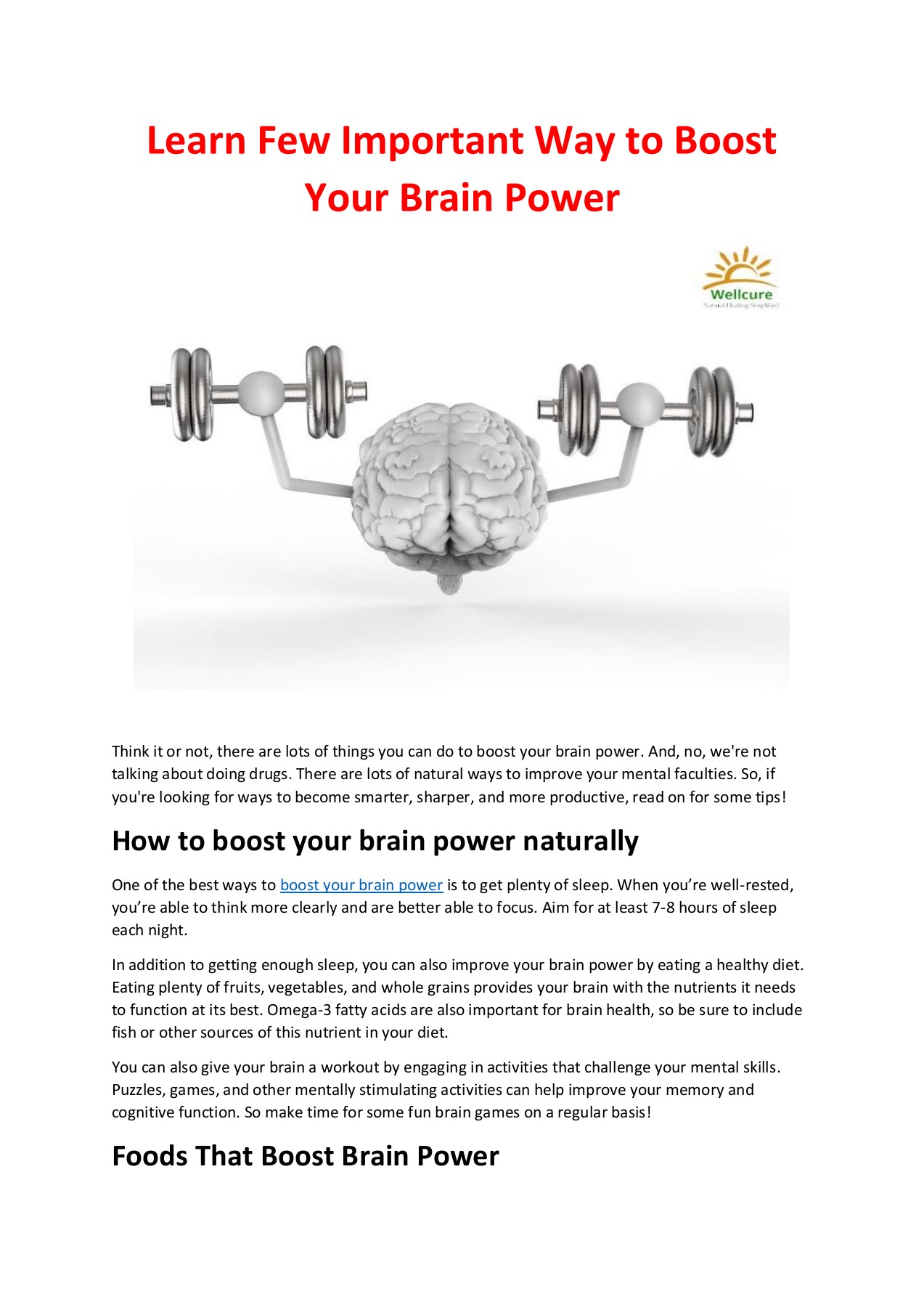 Learn Few Important Way to Boost Your Brain Power - Wellcure - Page 1 ...