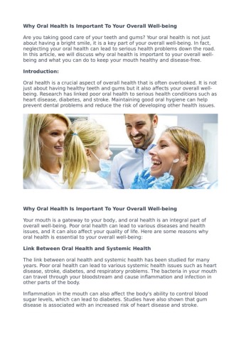 Why Oral Health Is Important To Your Overall Well-being