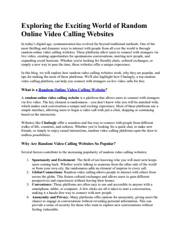 Exploring the Exciting World of Random Online Video Calling Websites