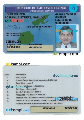 Fiji driving license template in PSD format, fully editable