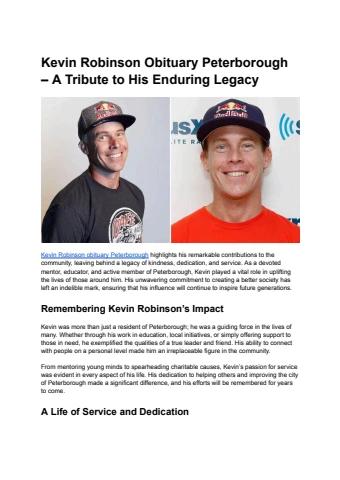 Kevin Robinson Obituary Peterborough – Remembering His Lasting Legacy