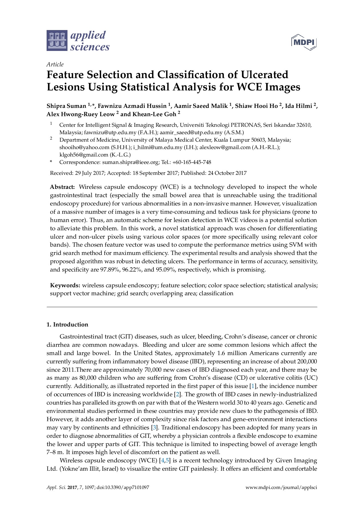 Feature Selection and Classification of Ulcerated Lesions Using Statistical Analysis for WCE ...