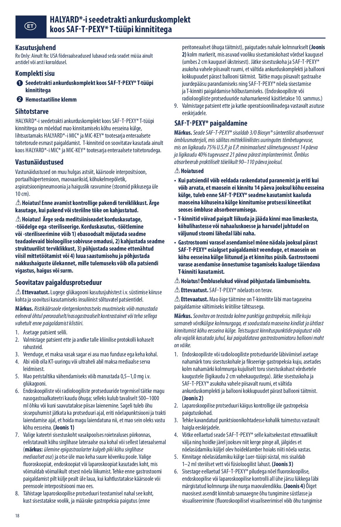 Instructions For Use - Gastrointestinal Anchor Set with SAF-T-PEXY T ...