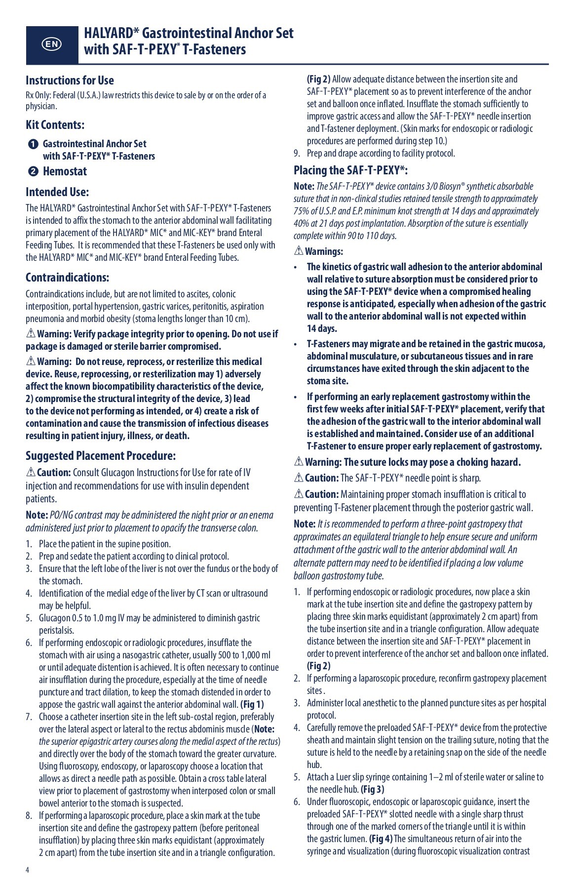Instructions For Use - Gastrointestinal Anchor Set with SAF-T-PEXY T ...