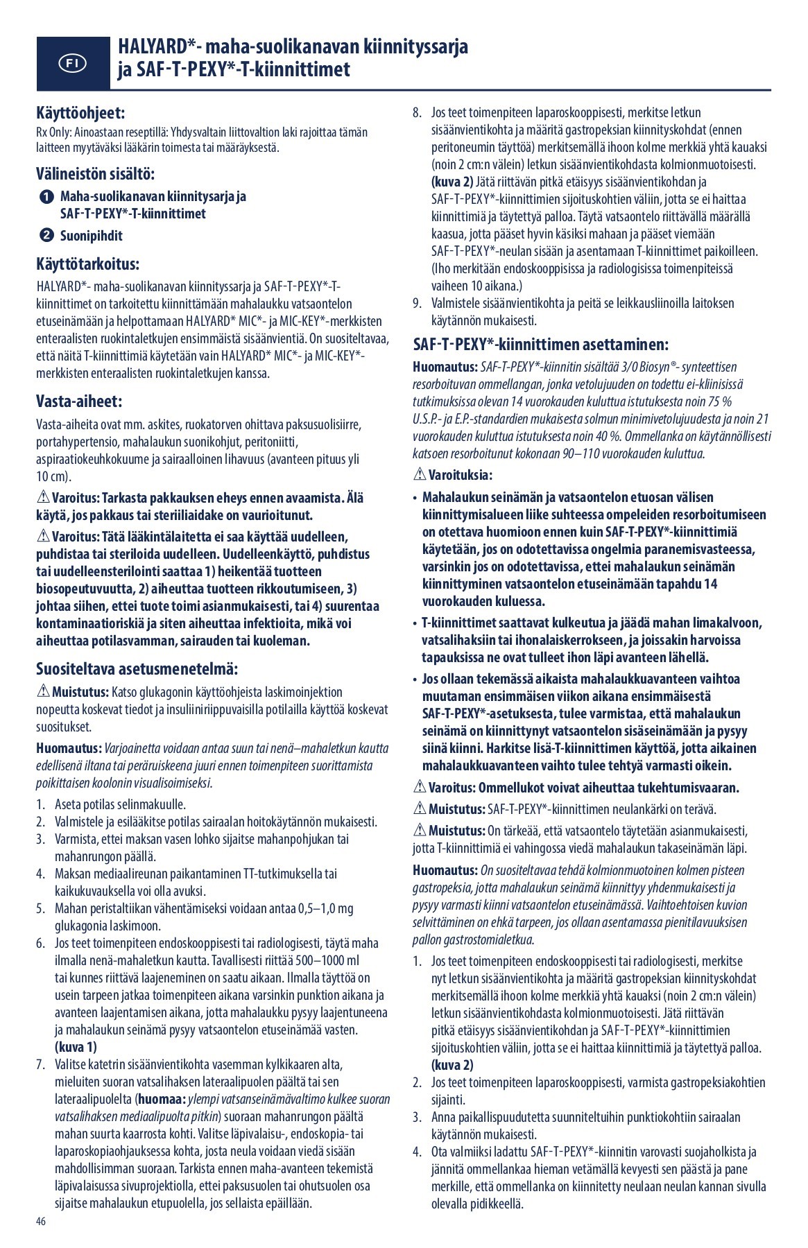 Instructions For Use - Gastrointestinal Anchor Set with SAF-T-PEXY T ...