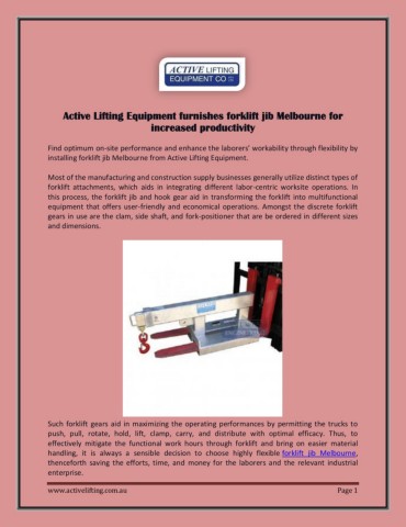 Active Lifting Equipment furnishes forklift jib Melbourne for increased ...