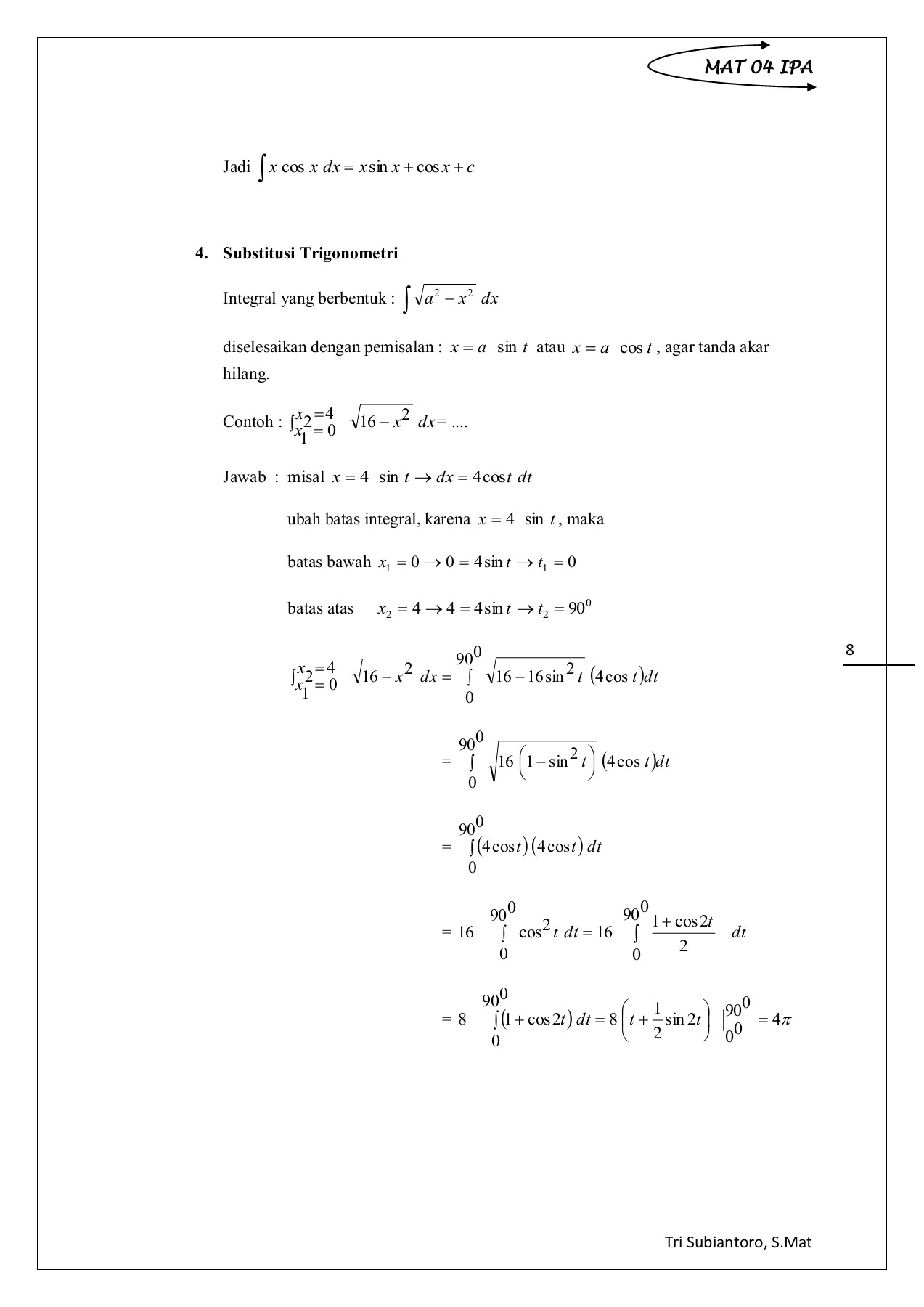 Modul Matematika SMA-MA Integral Fungsi Aljabar dan Trigonometri - trisubiantoro78.4 - Halaman 8 ...