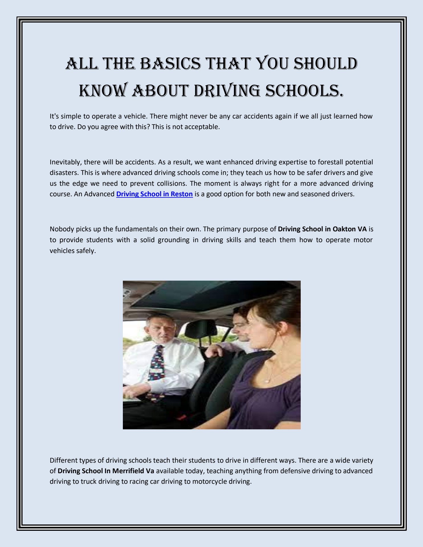 All the basics that you should know about driving schools. - Northern ...
