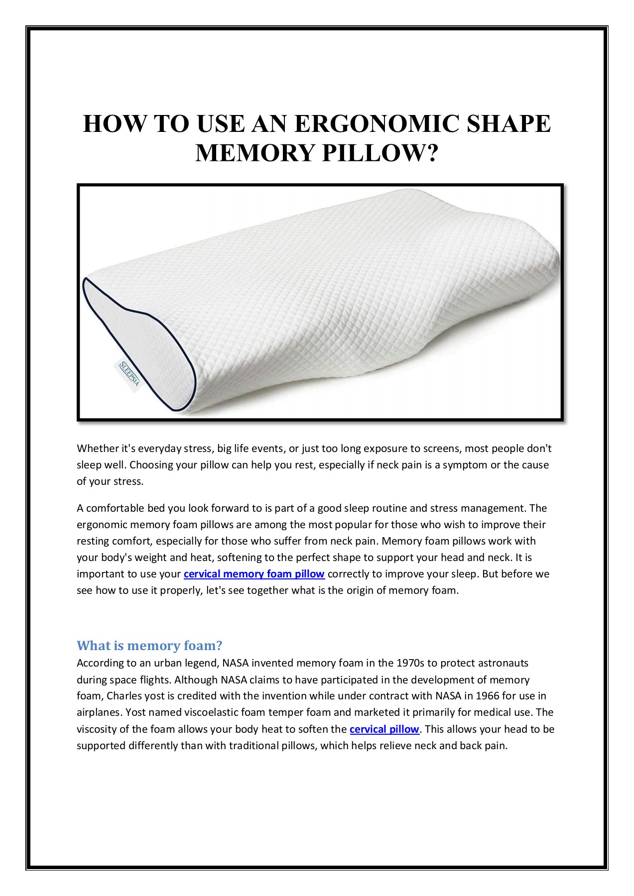HOW TO USE AN ERGONOMIC SHAPE MEMORY PILLOW - Lori Sims - Page 1 - 4 ...