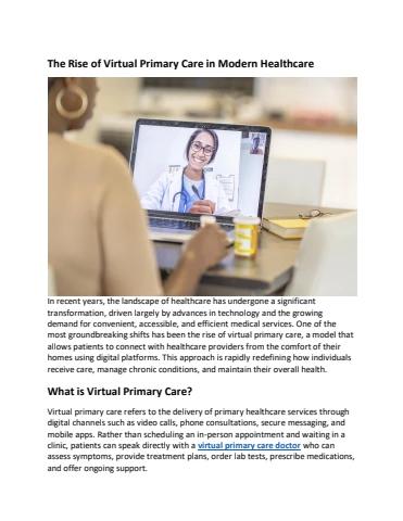 The Rise of Virtual Primary Care in Modern Healthcare