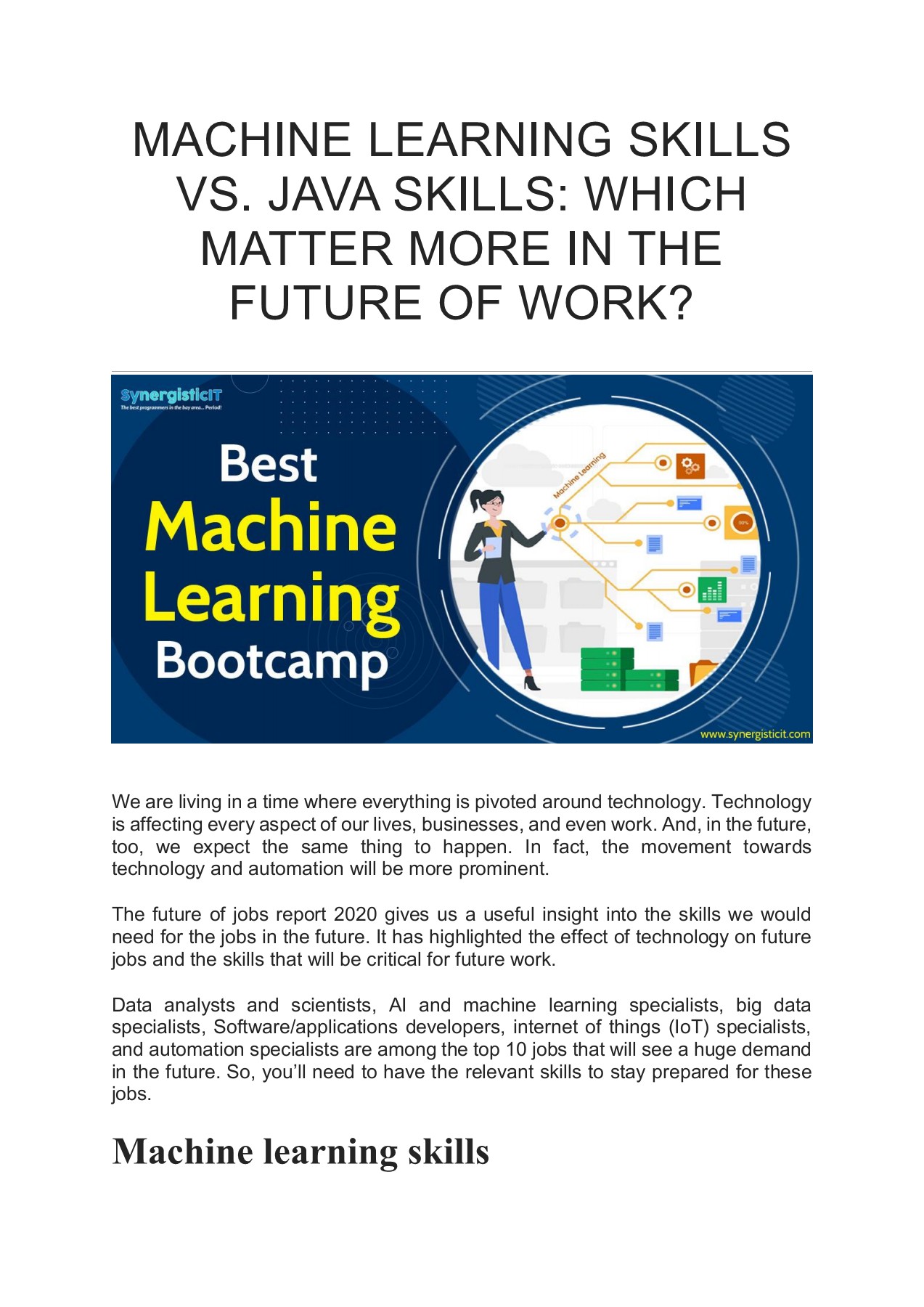 Future of work Machine learning skills vs. Java learning skills ...