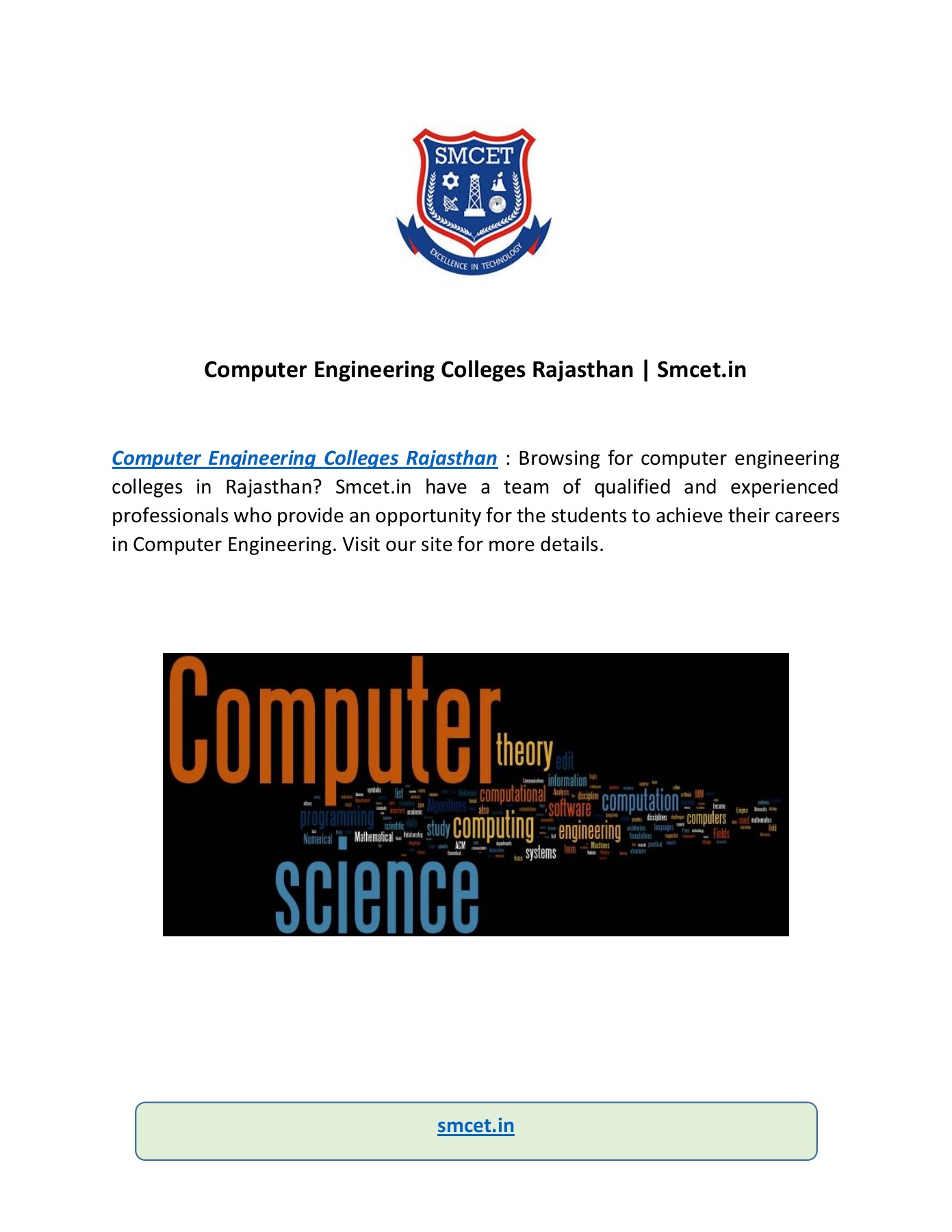 Computer Engineering Colleges Rajasthan | Smcet.in - Stani Memorial ...