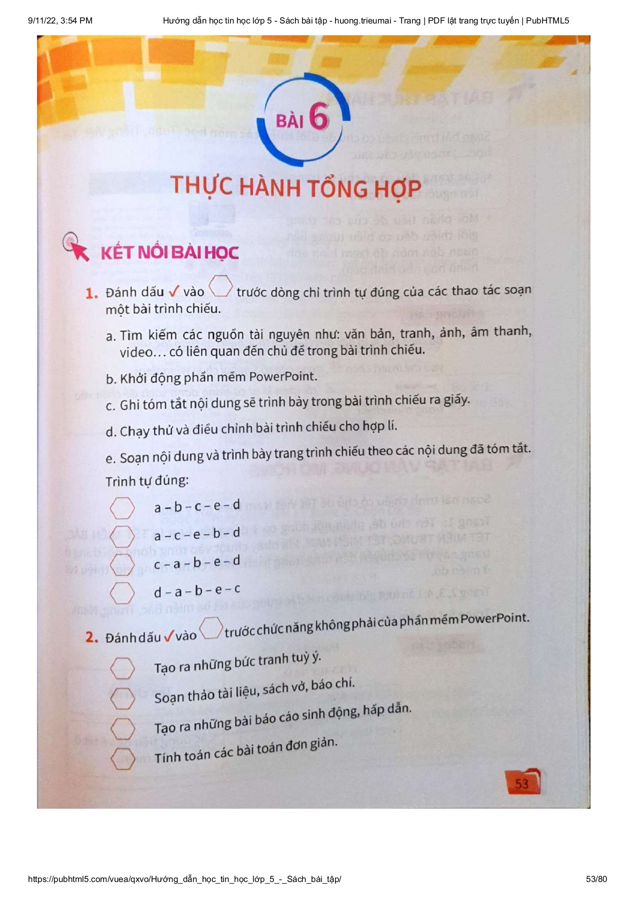 Sách Bài Tập - HDHTH 5 - Hạ Tử - Trang 53 | PDF lật trang trực tuyến | PubHTML5
