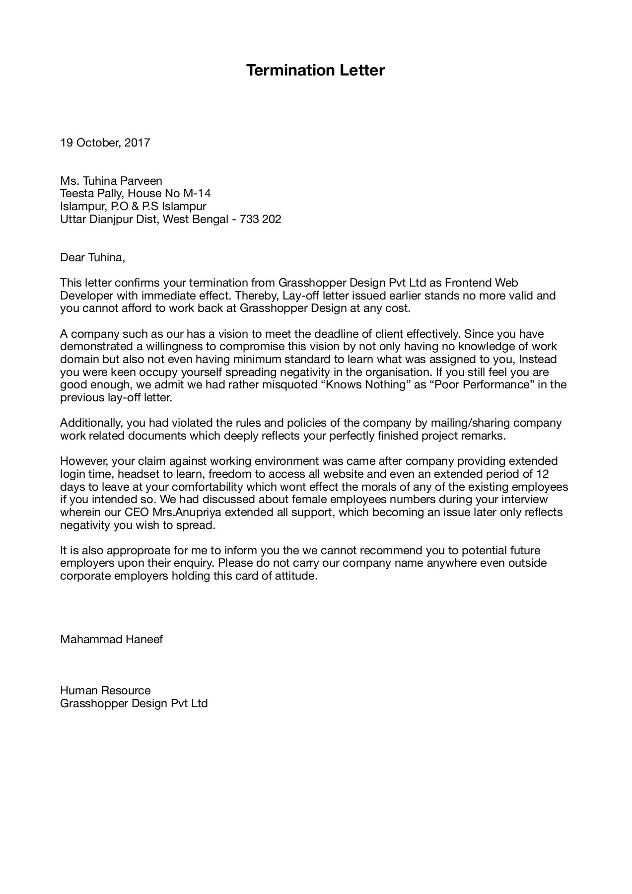 Termination Letter - shabeeb.pdt - Page 1 - 1 | Flip PDF Online | PubHTML5