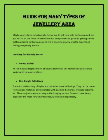 Guide For Many Types of Jewellery Area